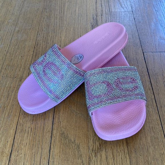 bebe | Shoes | Bebe Pink Rhinestone Slides Great Condition | Poshmark